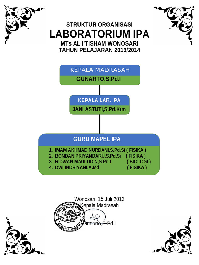 Struktur Organisasi Lab Ipa | PDF