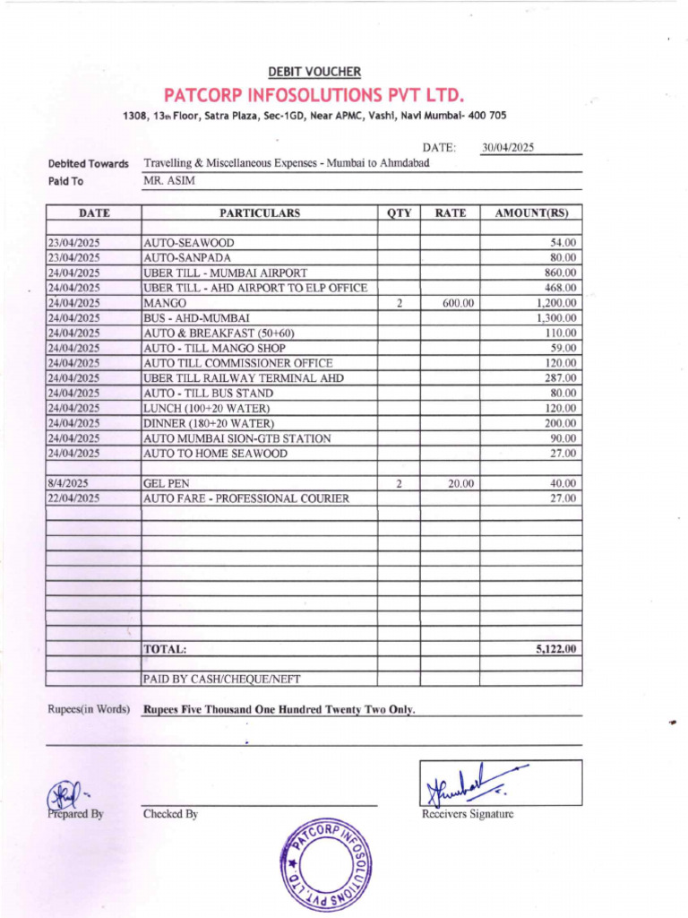 Travelling & Misc Exp.- Mum to AHD | PDF