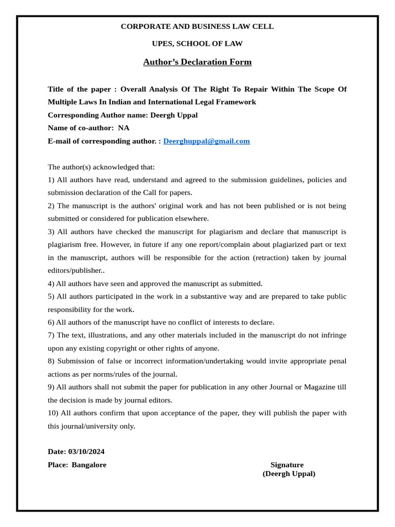 Author's Declaration Form | PDF