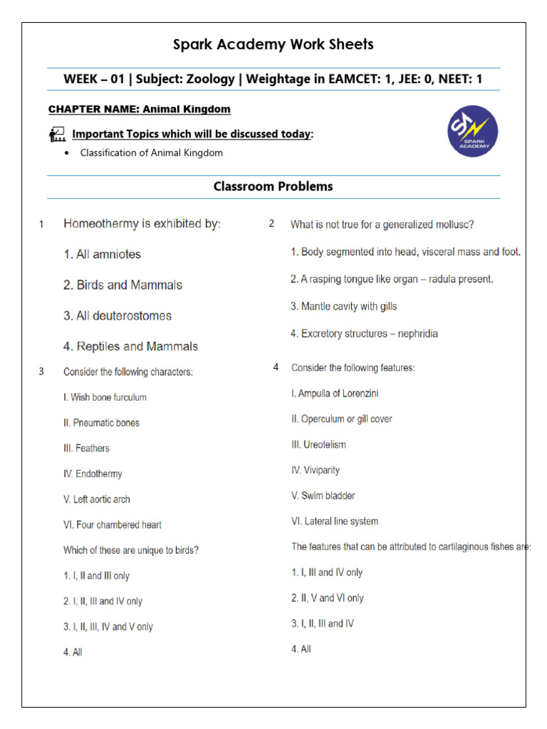 Zoology Worksheets: Animal Kingdom & More | PDF