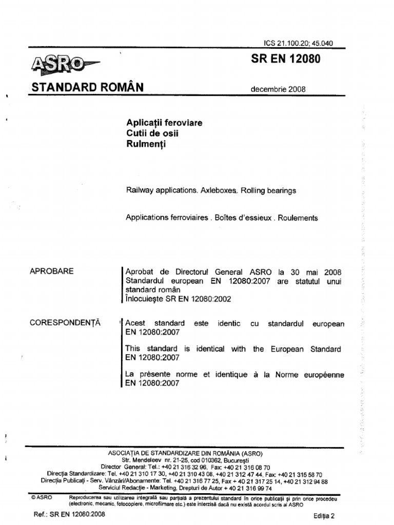 SR en 12080-2008 - Cutii Osie - Rulmenti | PDF