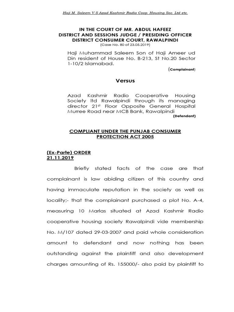 Haji M. Saleem V.S Azad Kashmir Radio Coop. Housing Soc. LTD Etc. | PDF ...