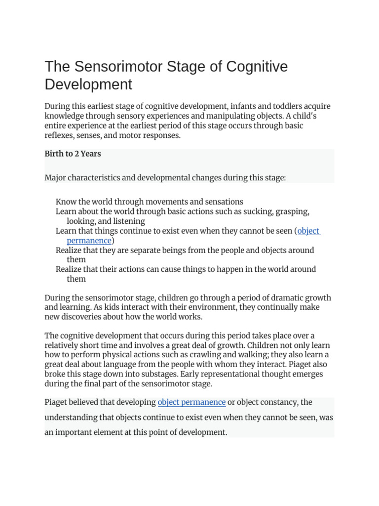 The Sensorimotor Stage of Cognitive Development | PDF