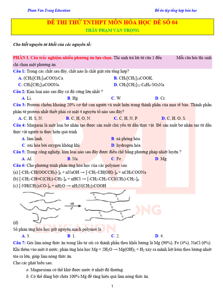 Đề Thi Thử Tnthpt Môn Hóa Học-đề Số 04-Đề | PDF