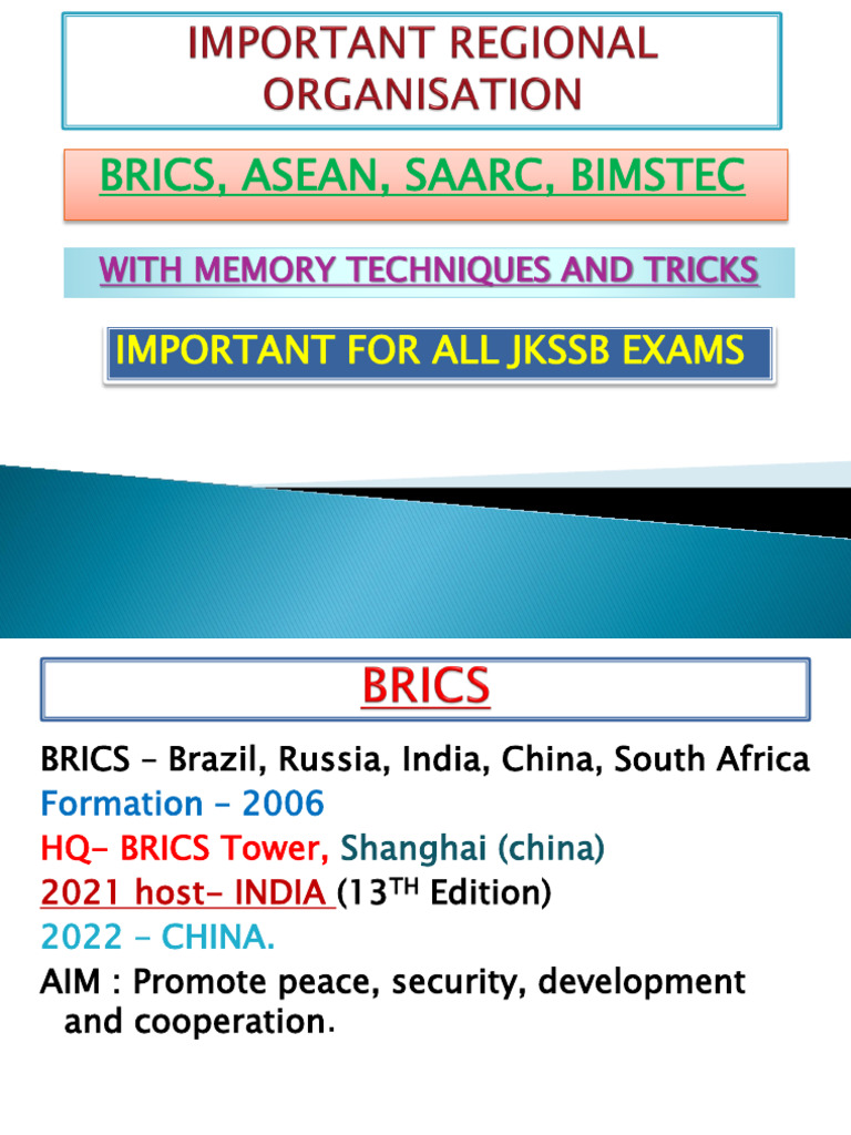 Brics, Asean, Saarc, Bimstec | PDF