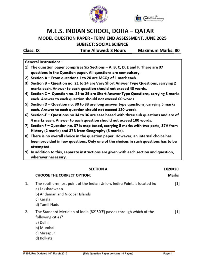 M.E.S. Indian School, Doha Qatar | PDF | Himalayas
