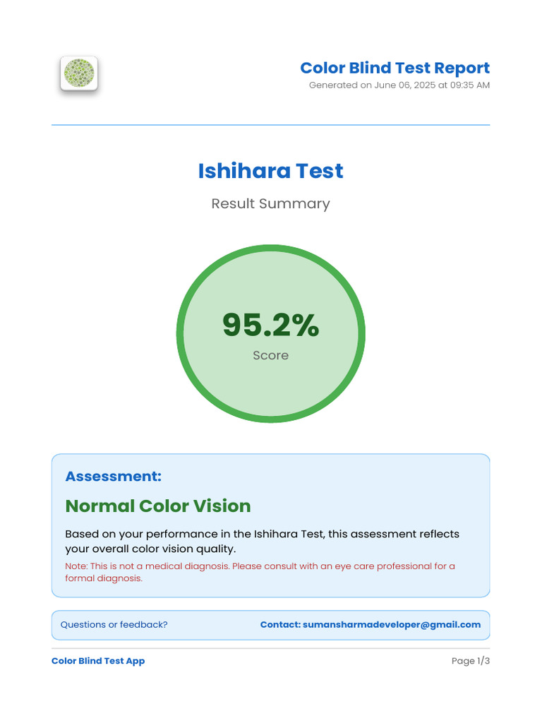 Ishihara Color Blindness Test Report | PDF | Psychophysics | Visual ...