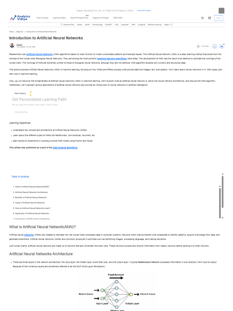 Artificial Neural Networks (ANN) - Analytics Vidhya | PDF | Artificial Intelligence ...