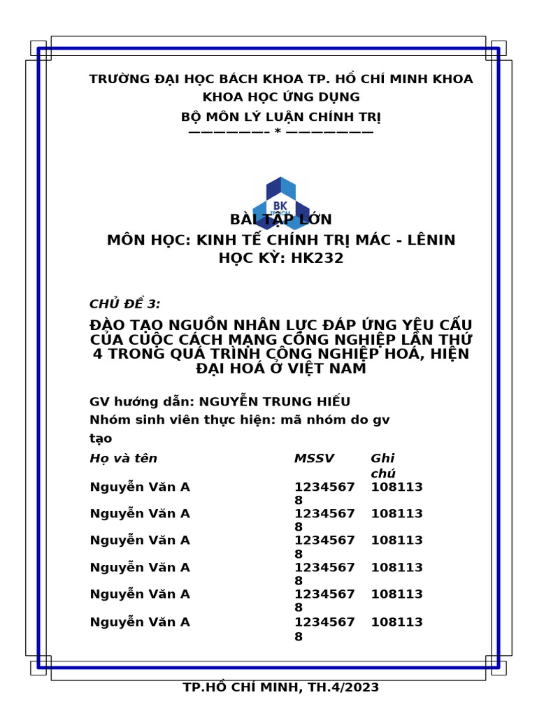 (HK232) BTL - Chủ Đề 3 - Trang Bìa | PDF