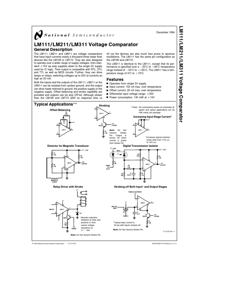 LM111 LM211 LM311 Voltage Comparator | PDF | Business
