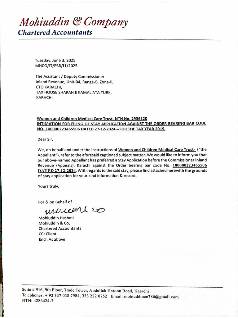 Intimation of Stay Application | PDF