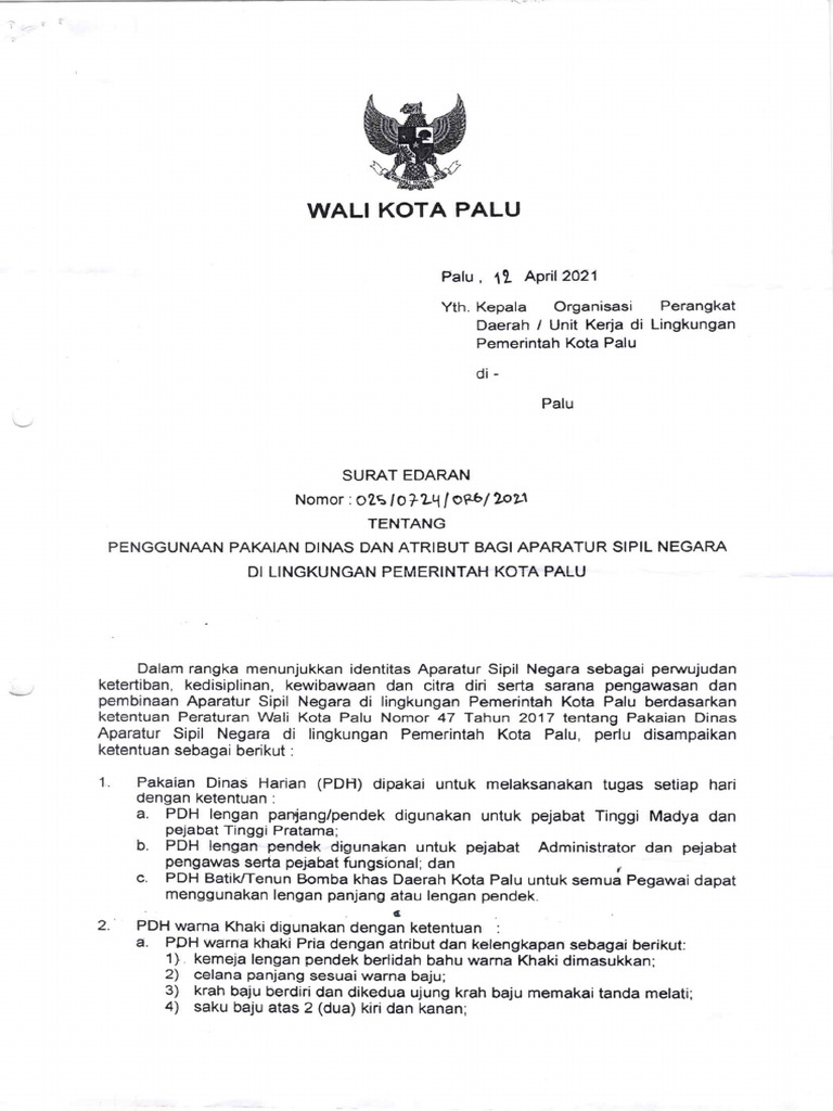 SE Penggunaan Pakaian Dinas Dan Atribut Bagi ASN Di Lingkungan ...