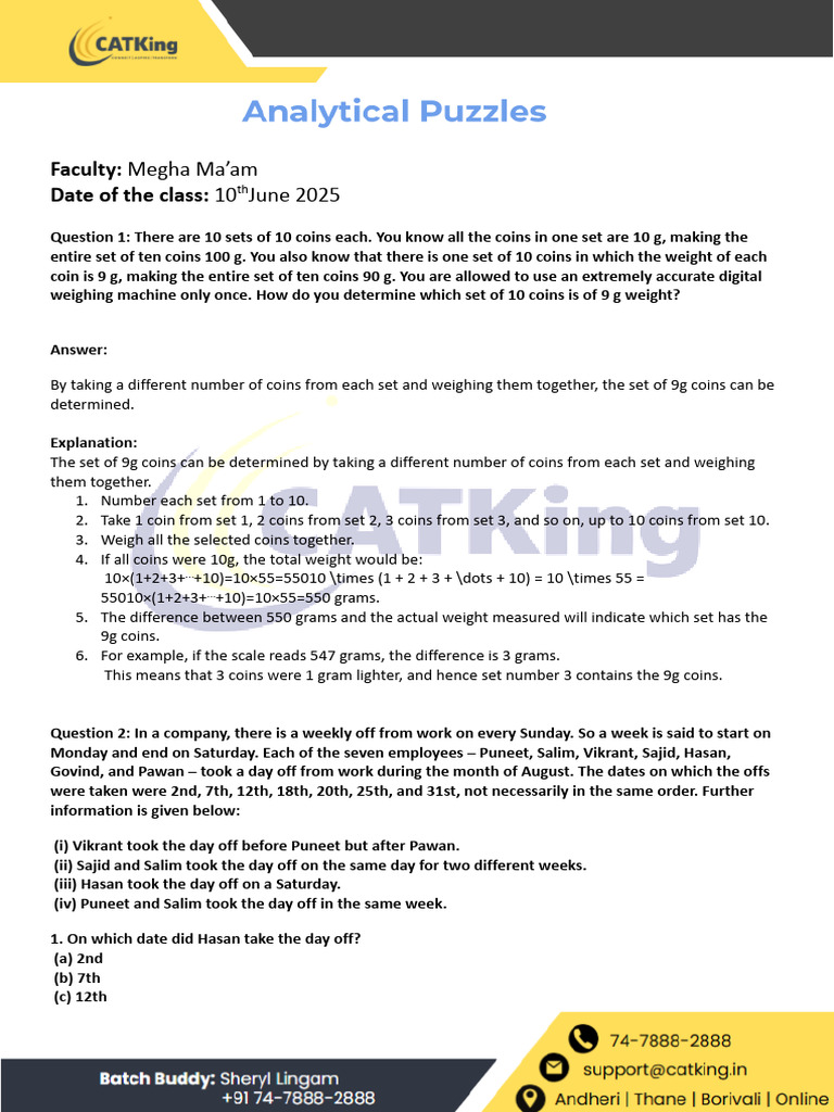 DILR Analytical Puzzles B2 10-June-2025 | PDF | Weight