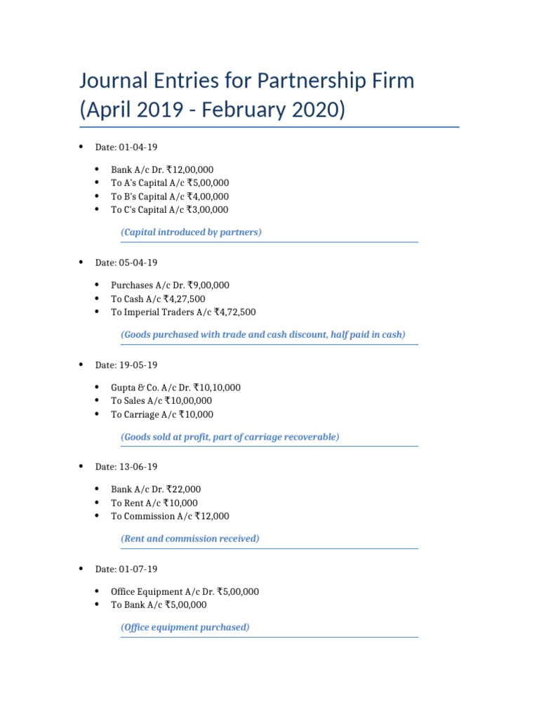 Partnership Firm Journal Entries | PDF | Bad Debt | Debt
