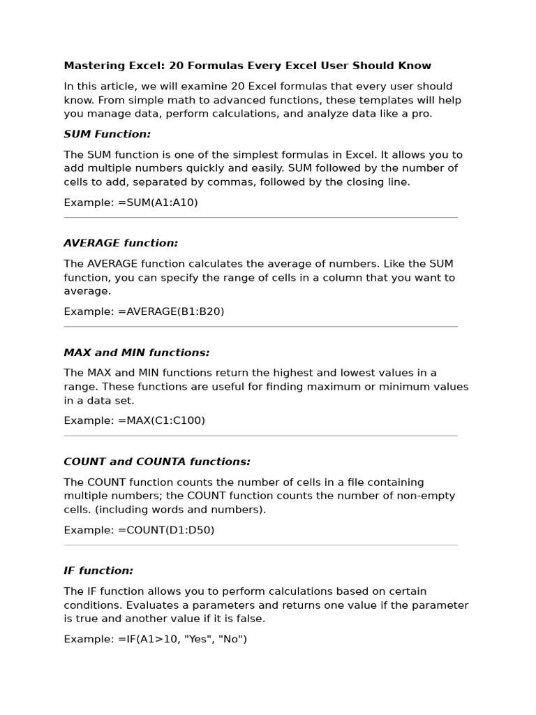 Mastering FORMULAS AND FUNCTIONS EXCEL | PDF | Microsoft Excel | Function (Mathematics)