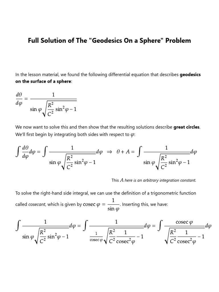 Great Circles: Solving Sphere Geodesics | PDF | Trigonometric Functions ...
