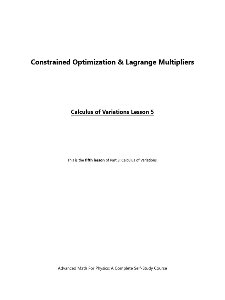 Constrained Optimization & Lagrange Multipliers | PDF | Calculus Of Variations | Mathematical ...