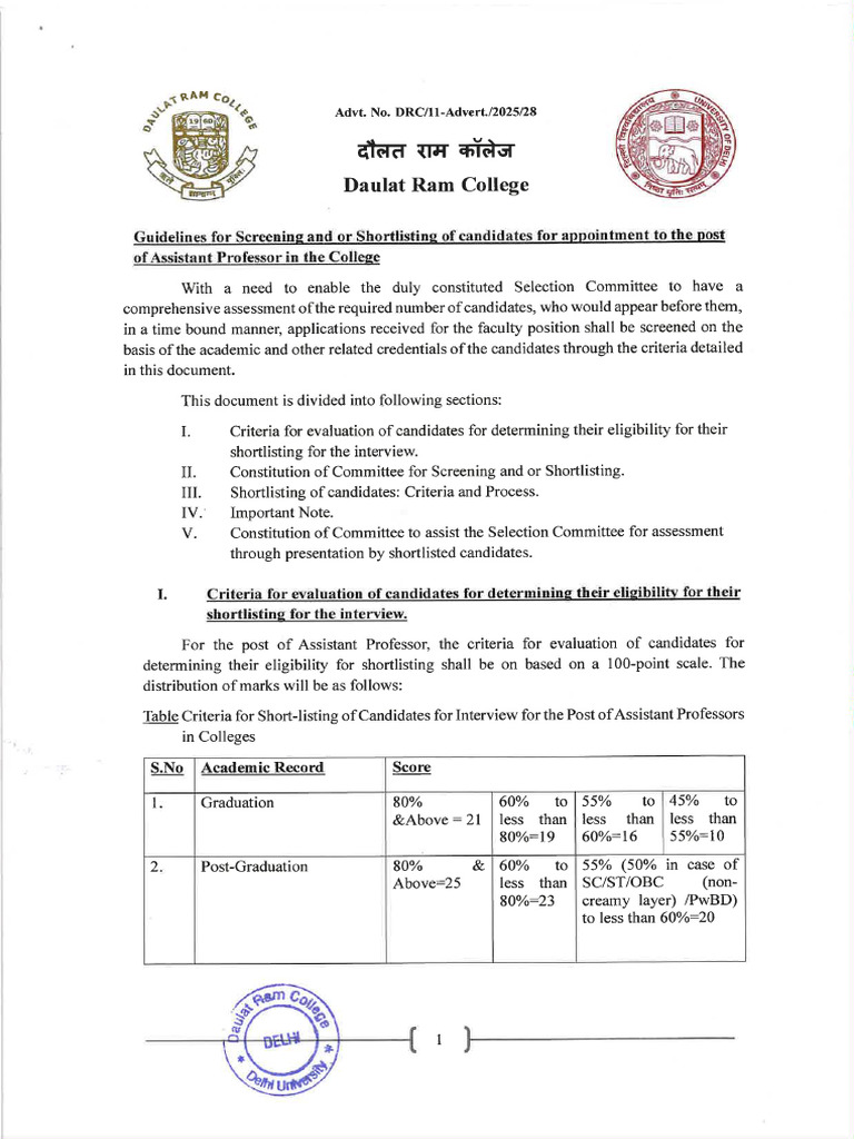 5 - Screening Guidelines For Assistant Professor | PDF