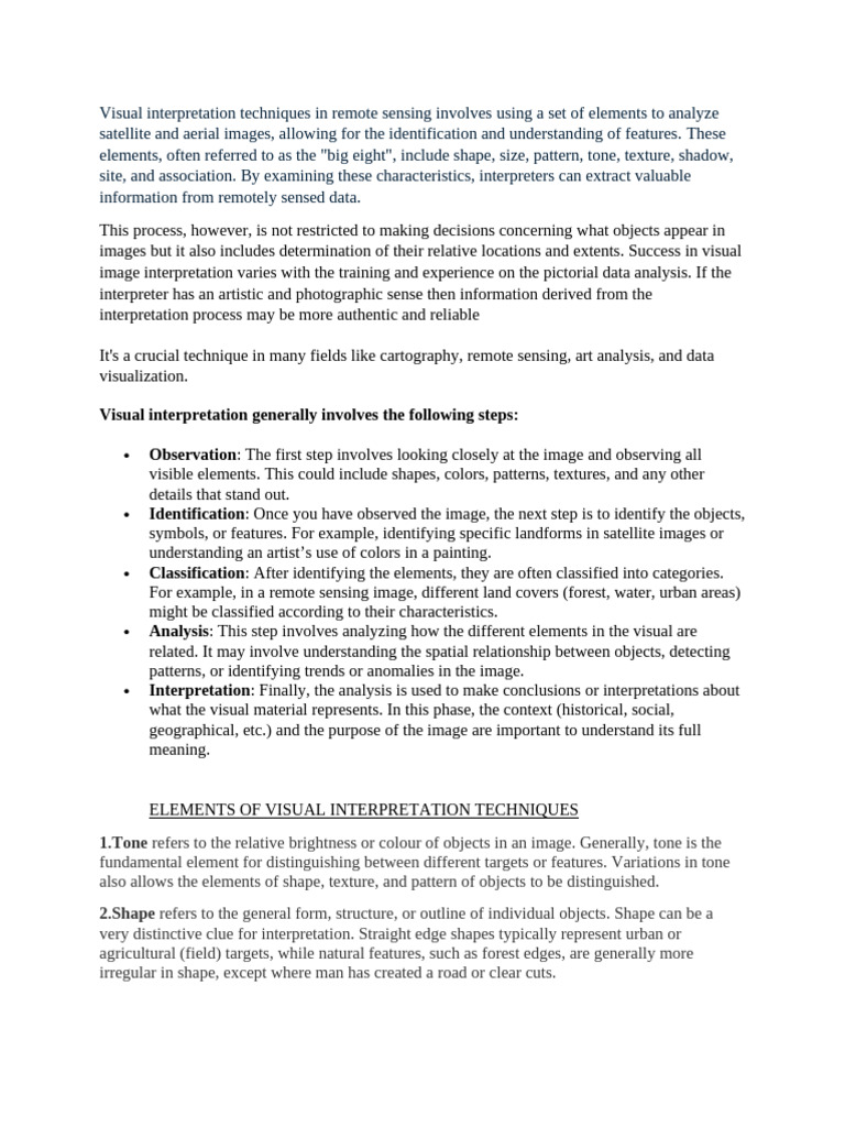 Visual Interpretation Techniques in Remote Sensing Involves | PDF ...
