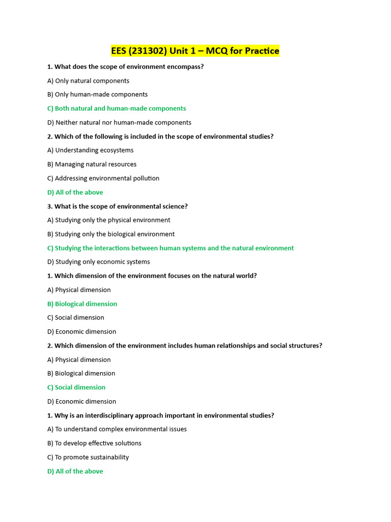 Ees MCQ Unit 1 (For Practice) | PDF | Climate Change | Greenhouse Gas