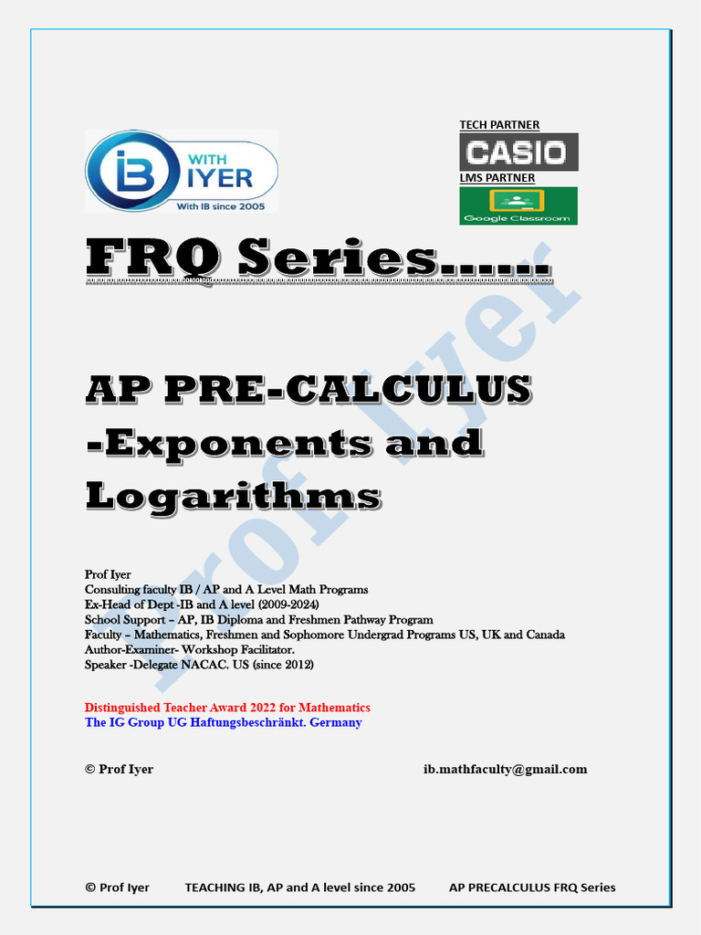 AP PRECALCULUS FRQ - Exponential and Logarithms FRQ 8 | PDF