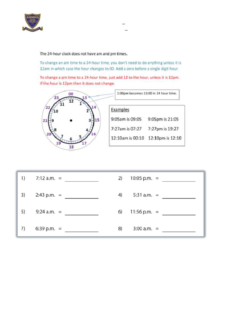 Class 4 Time Worksheet with Answers | PDF