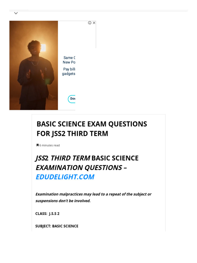 Basic Science Exam Questions For Jss2 Third Term | PDF | Liquids | Atoms
