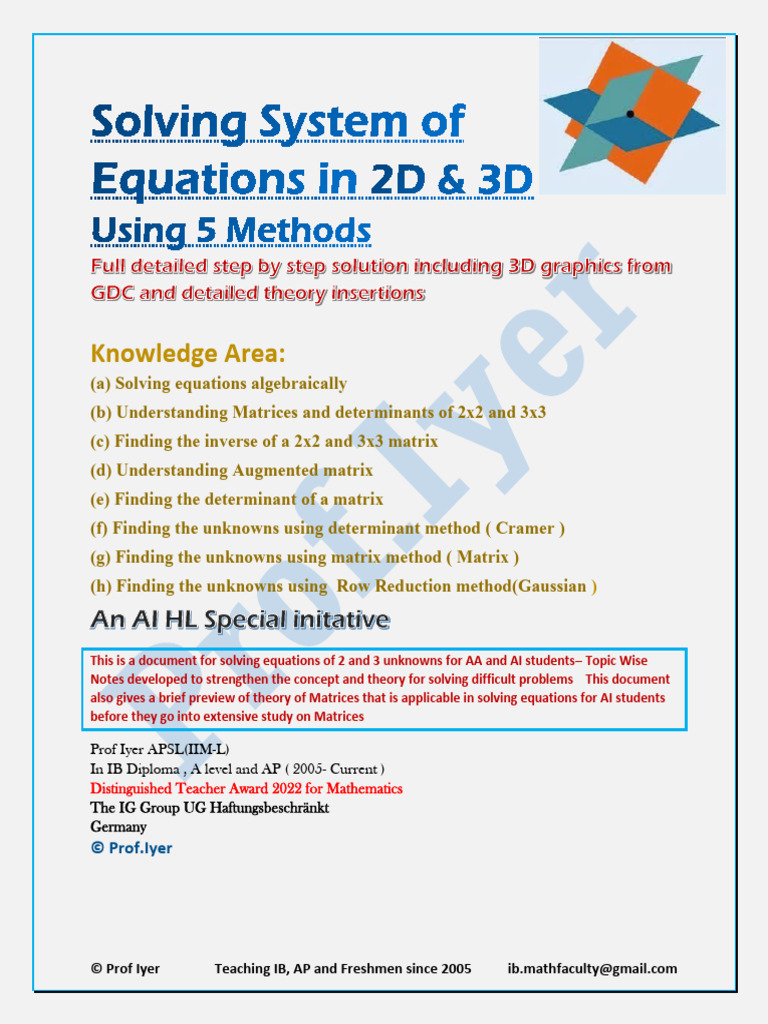 Solving 2D & 3D Equations Methods | PDF | Matrix (Mathematics ...