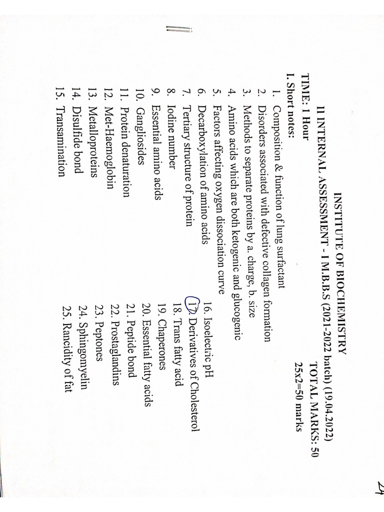 Biochemistry IA Papers | PDF