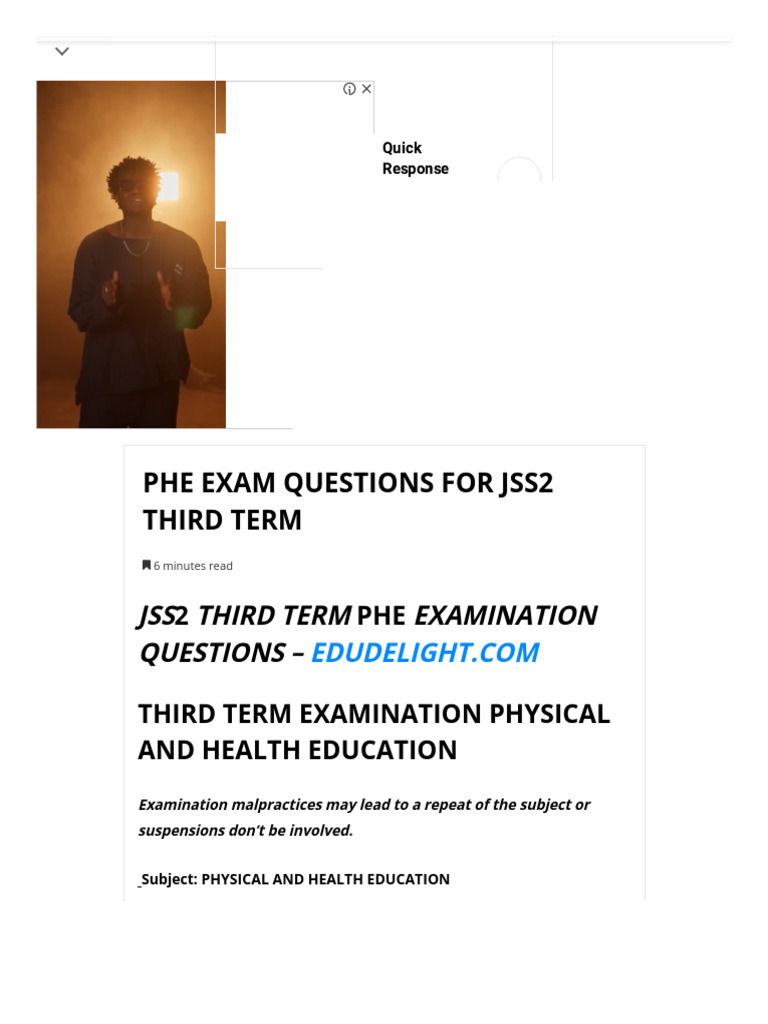 Phe Exam Questions For Jss2 Third Term | PDF | Referee | Pollution