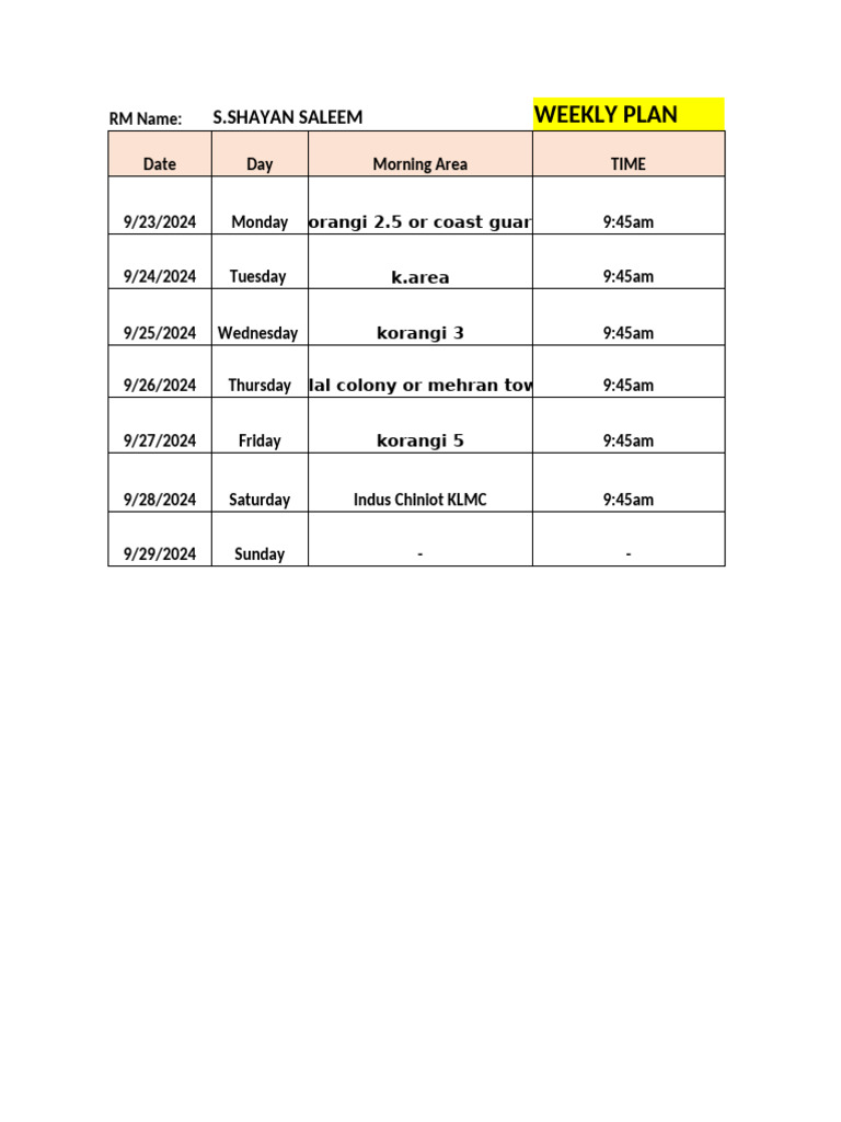 Weekly Plan Sep Hameed | PDF