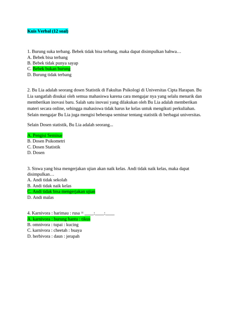 Soal Pembahasan Kuis Verbal & Kuis Kuantitatif_3 | PDF