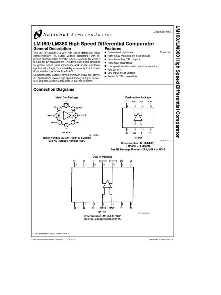 LM160 LM360 High Speed Differential Comparator | PDF | Electronic ...