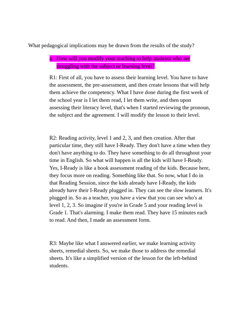4implications Q A Table | PDF | Reading Comprehension | Differentiated ...