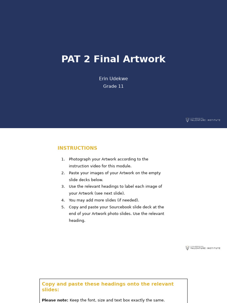 Version 2 - Grade 11 - Visual Arts - CAPS - M16 - 16.7 - Slide Deck - Final Artwork Submission | PDF