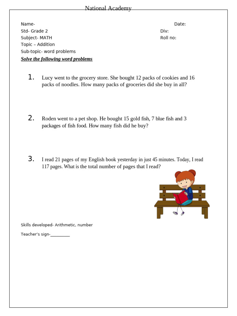 Grade 2 Addition Word Problems A | PDF