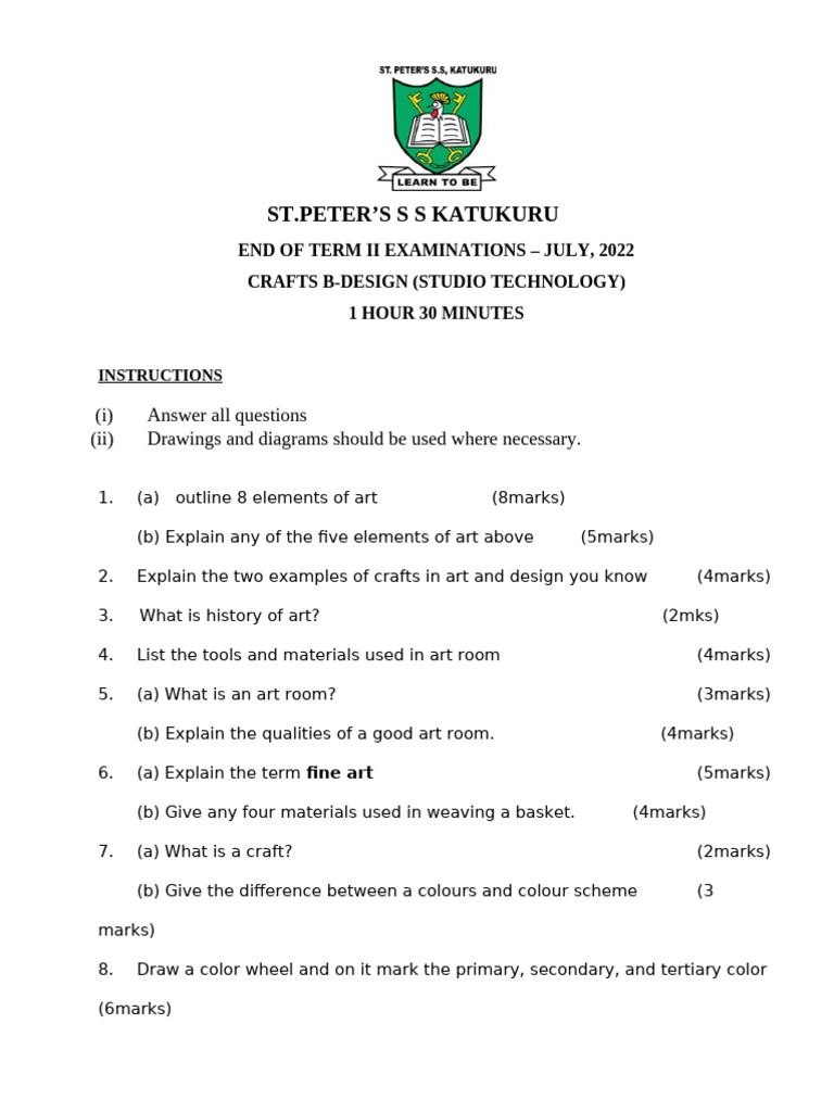 Crafts B-Design Exam July 2022 | PDF