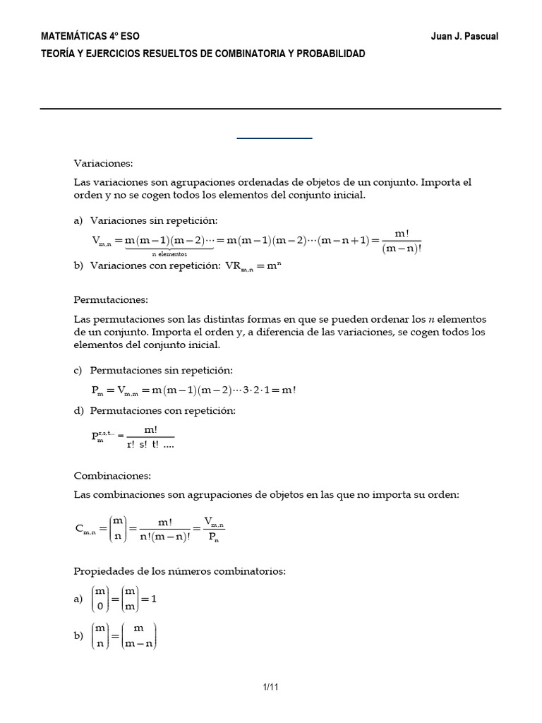 Ejercicios Combinatoria + Probabilidad | PDF | Jugando a las cartas | Combinatoria