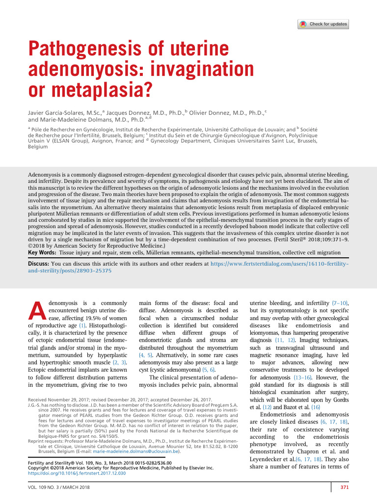Pathogenesis of Uterine Adenomyosis - Invagination or Metaplasia? | PDF | Medical Specialties