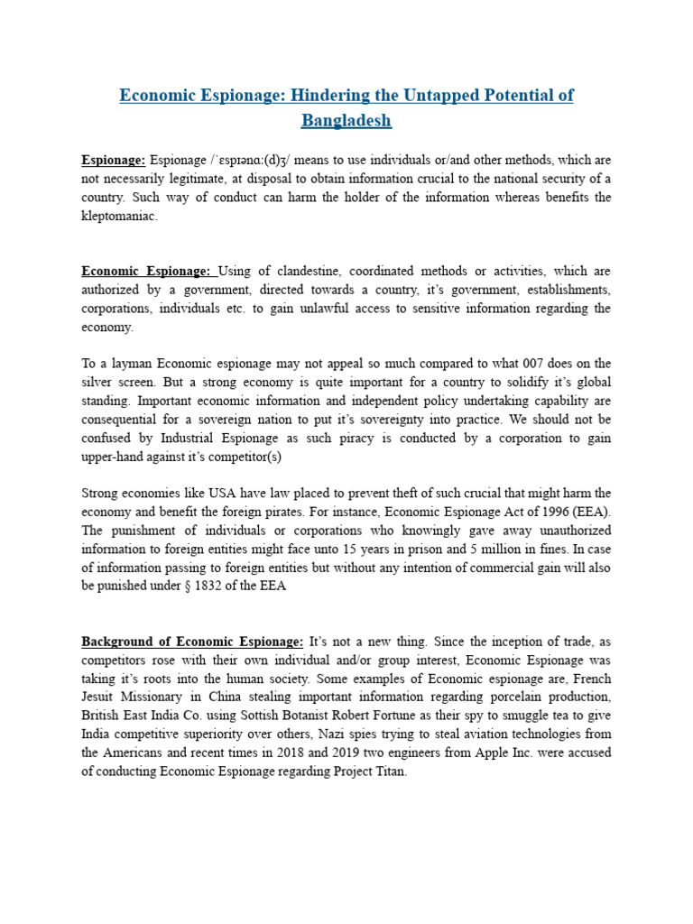 Economic Espionage - Hindering The Untapped Potential of Bangladesh ...