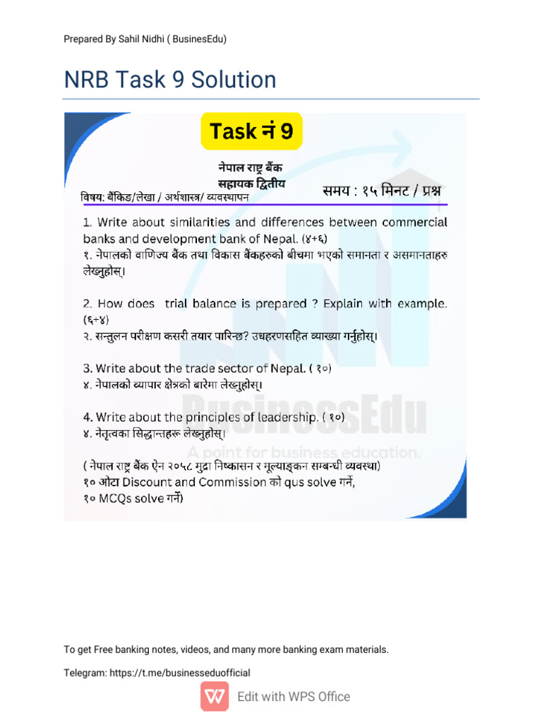 NRB Task 9 Solu-WPS Office | PDF | Leadership | Debits And Credits
