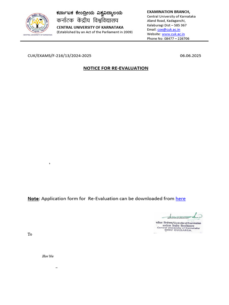 Re Evaluation Notice | PDF