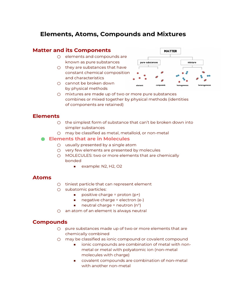 Elements, Atoms, Compounds and Mixtures | PDF