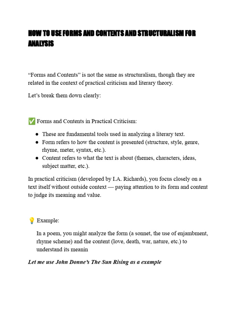 Form&Contents and Structuralism Analysis Exam Sample | PDF | Poetry