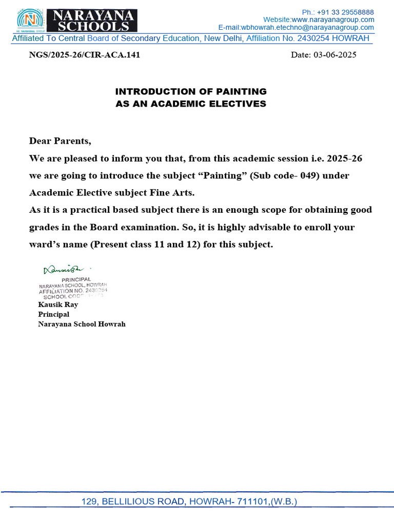 Cir.141 Notice For Introduction of Painting As A Subject of Study-1 | PDF