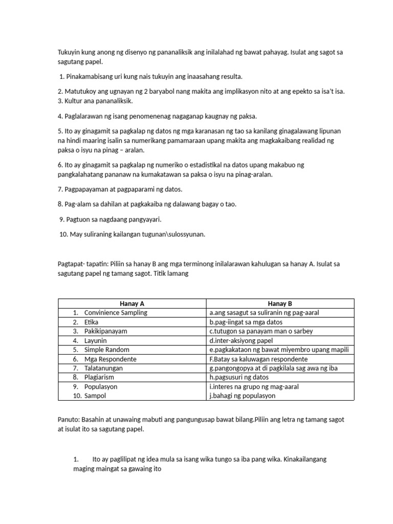 Ikatlong Pagsusulit Sa Pagbasa at Pananaliksik 4th Quarter | PDF
