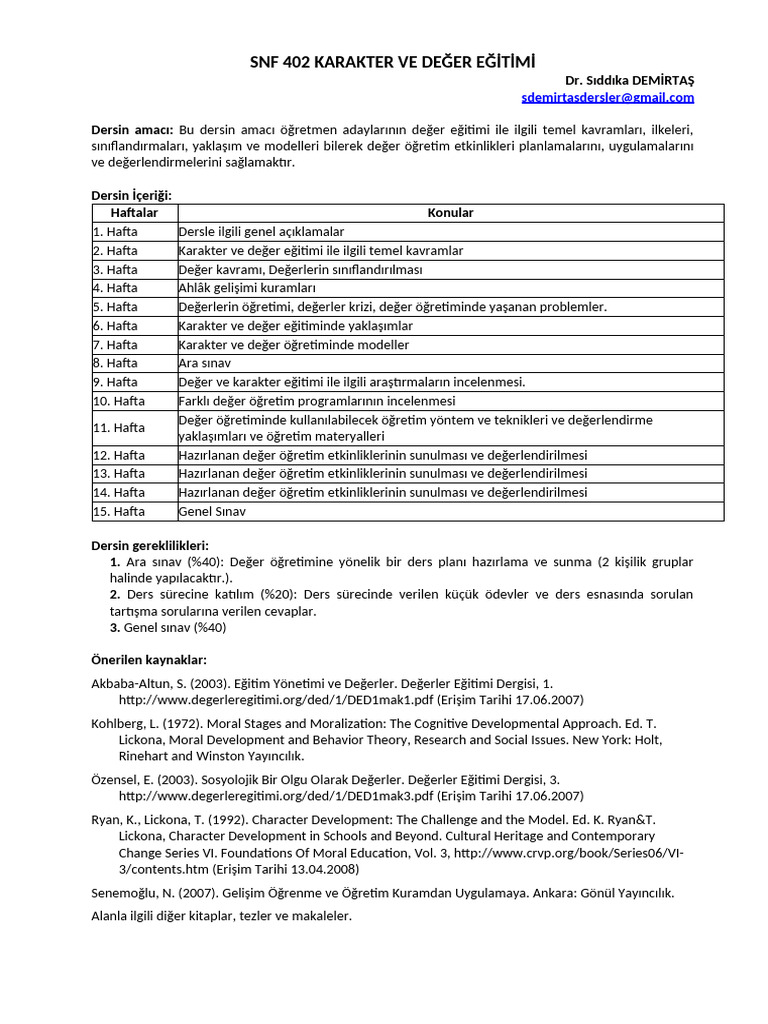 SNF 402 Karakter Ve Değer Eği̇ti̇mi̇ | PDF