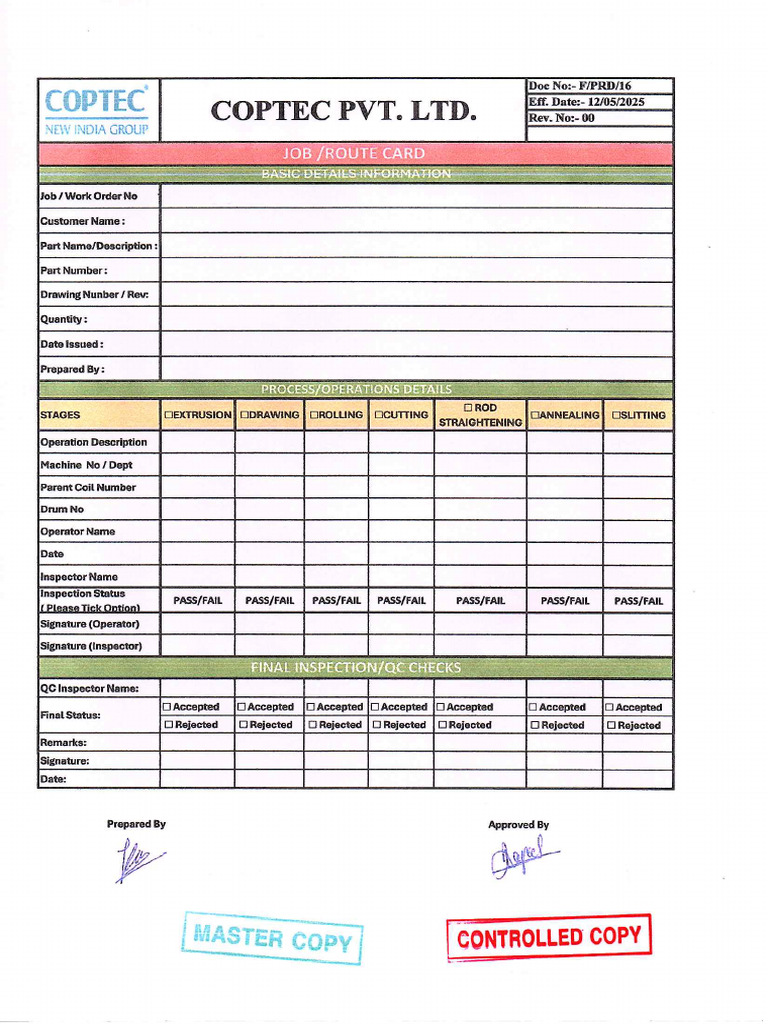 Job Route Card | PDF