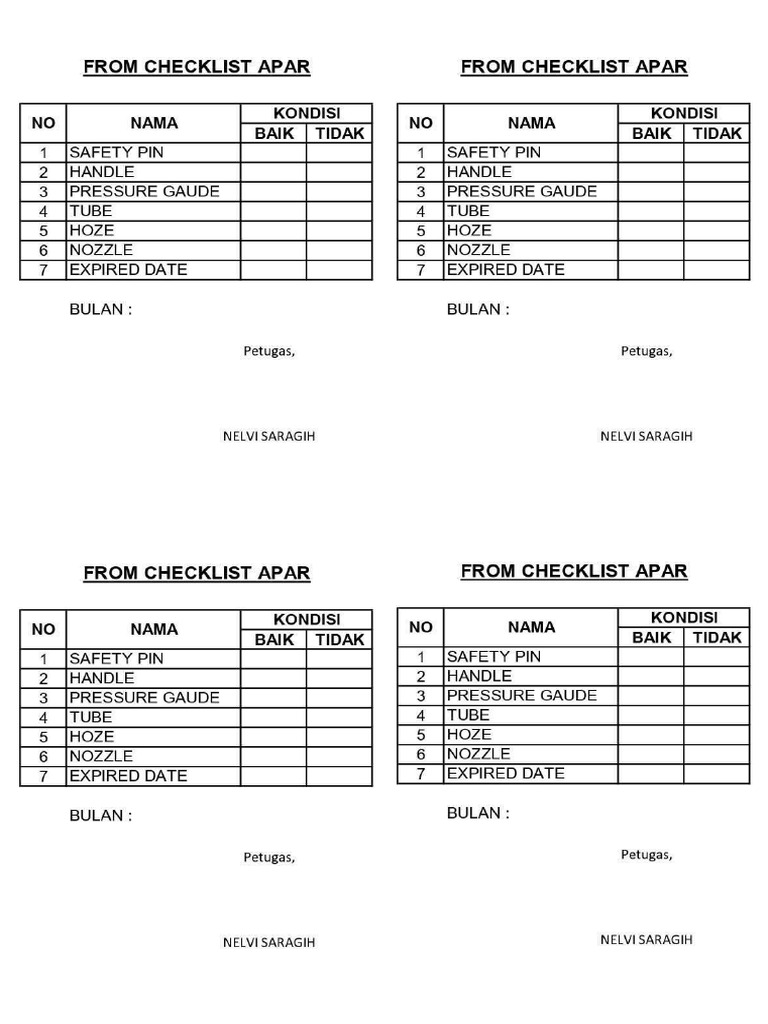 Form Checklist Apar | PDF