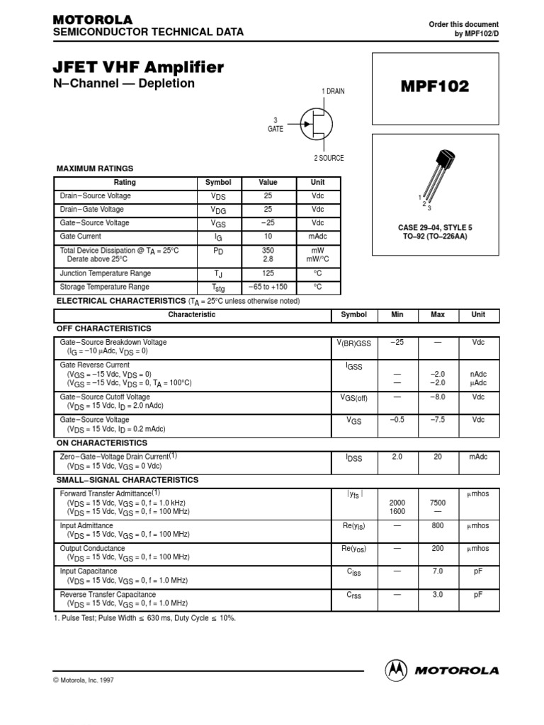 MPF102 | PDF | Field Effect Transistor | Transistor